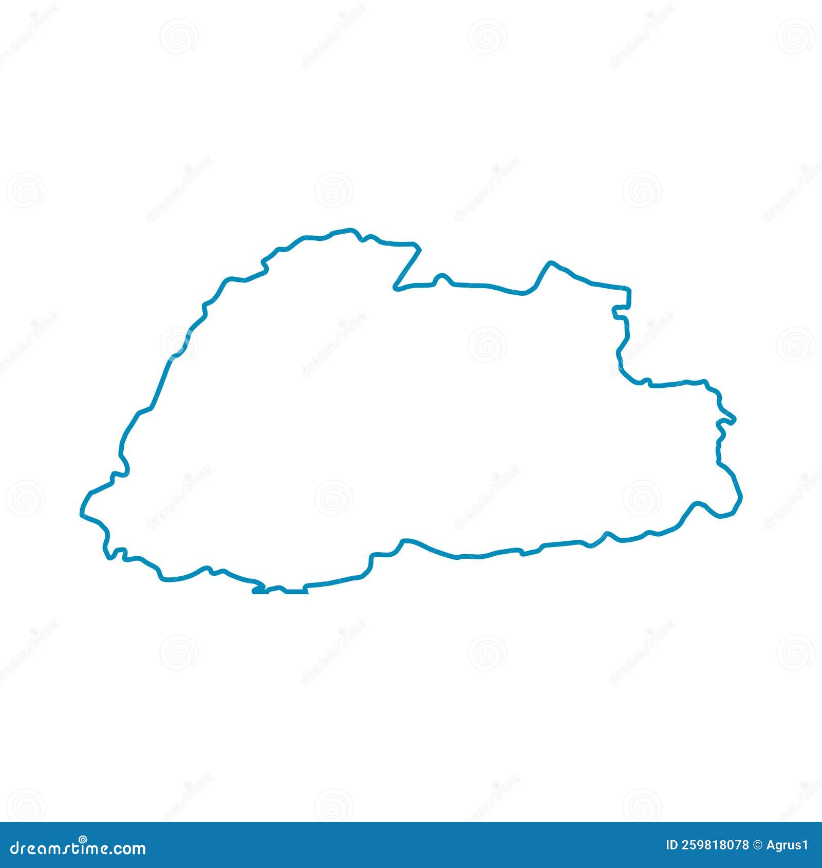 Vector Illustration of Blue Colored Outline Map of Bhutan Stock Vector ...