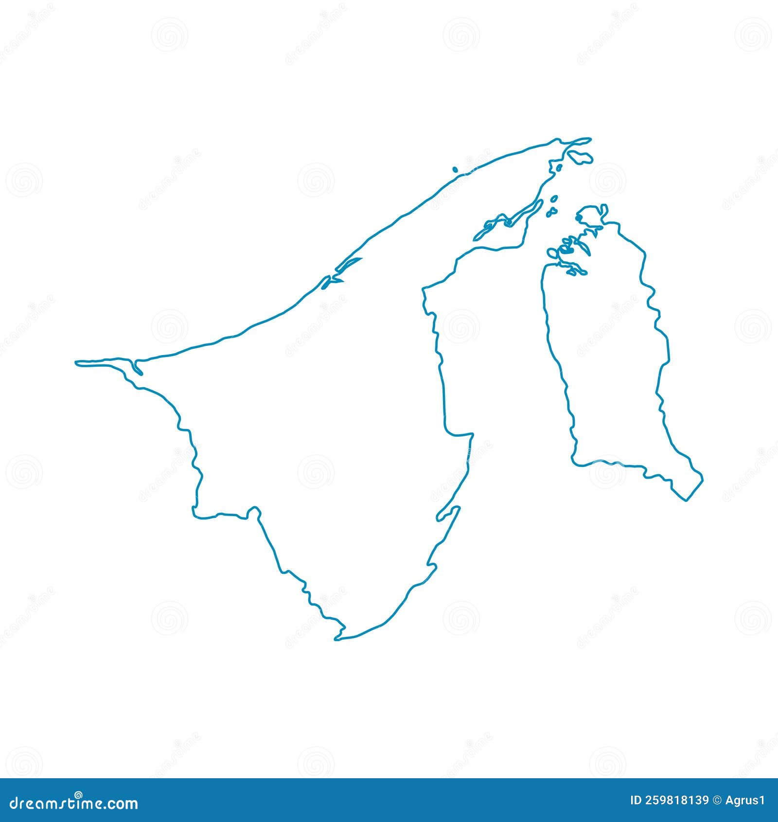 Vector Illustration of Blue Colored Outline Map of Brunei Stock Vector ...