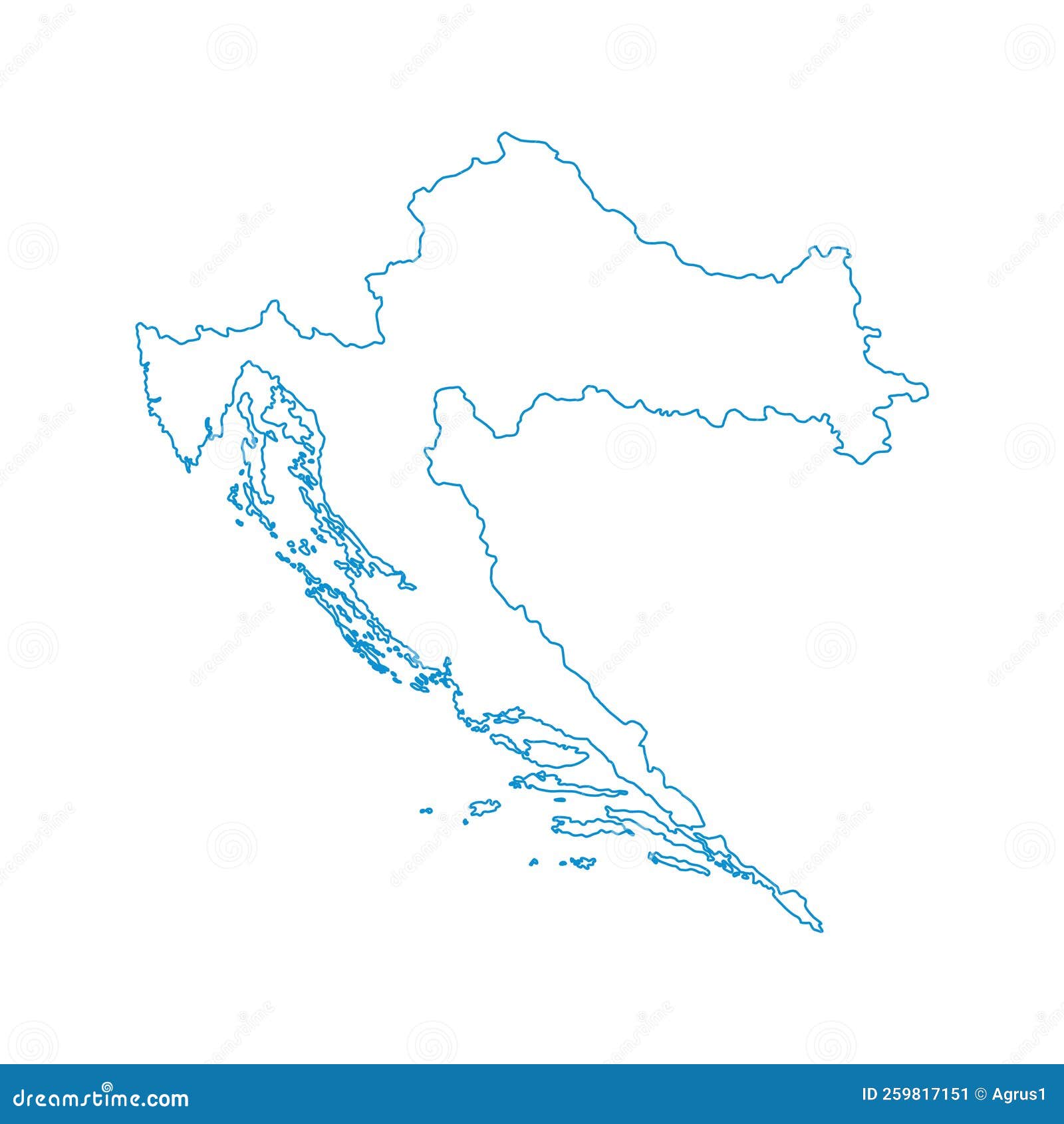 Vector Illustration of Blue Colored Outline Map of Croatia Stock Vector ...