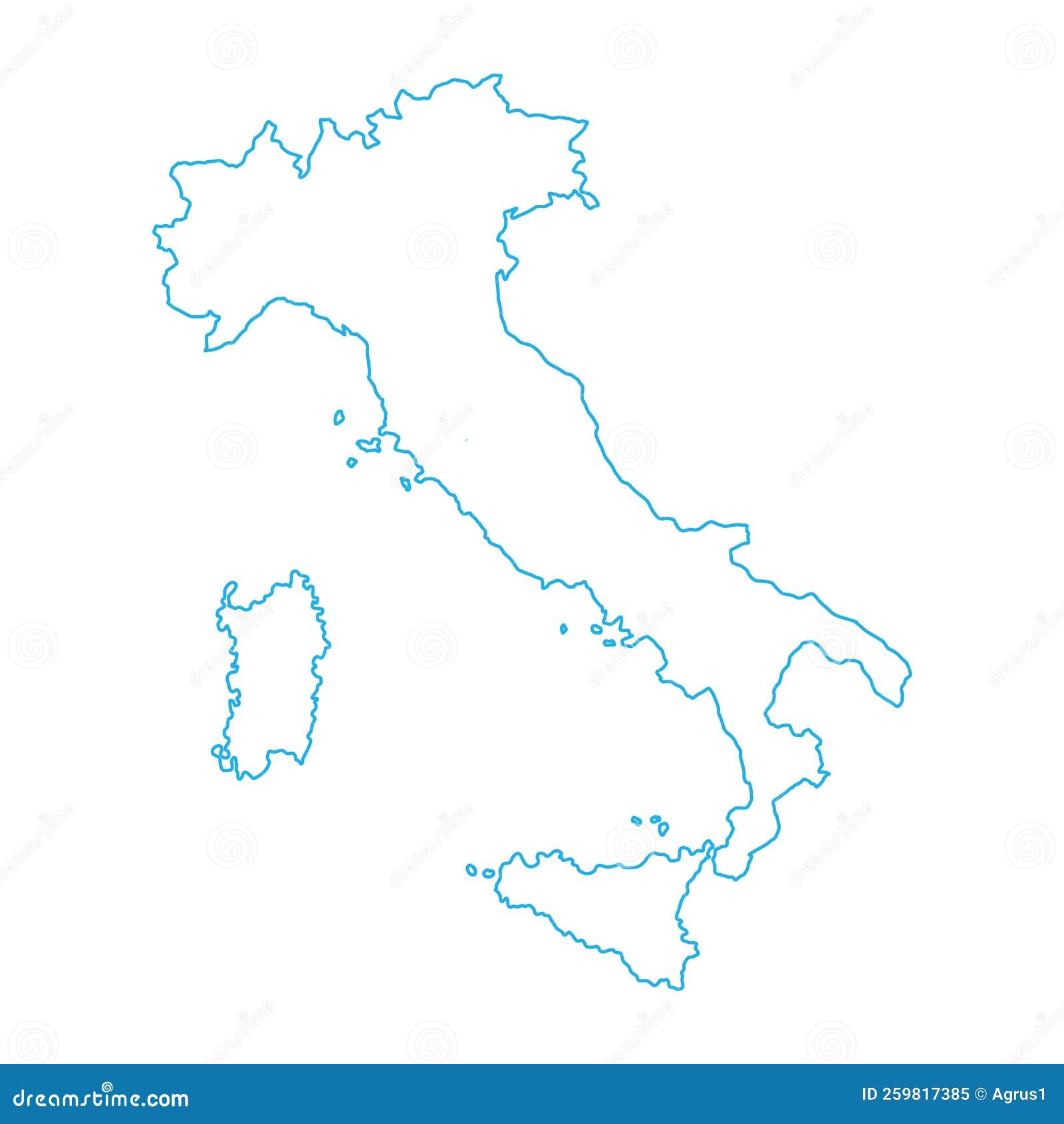 Vector Illustration of Blue Colored Outline Map of Italy Stock Vector ...
