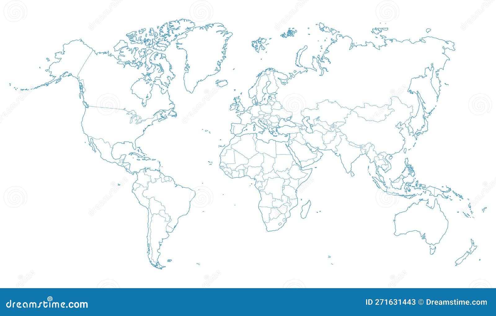 Vector Illustration of Blue Colored World Map with Political Borders ...