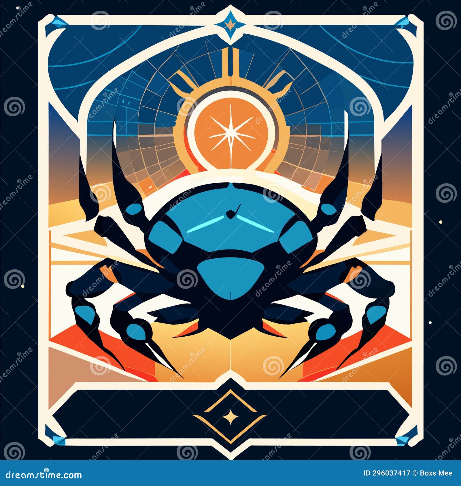 Vector Illustration of a Blue Crab on a Dark Background with a Frame ...