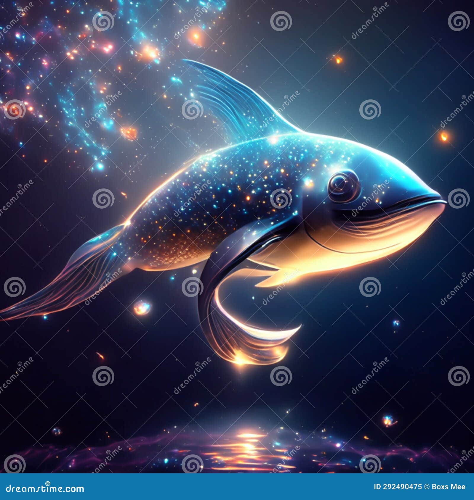 Vector Illustration of a Blue Fish in Space, Starry Background ...
