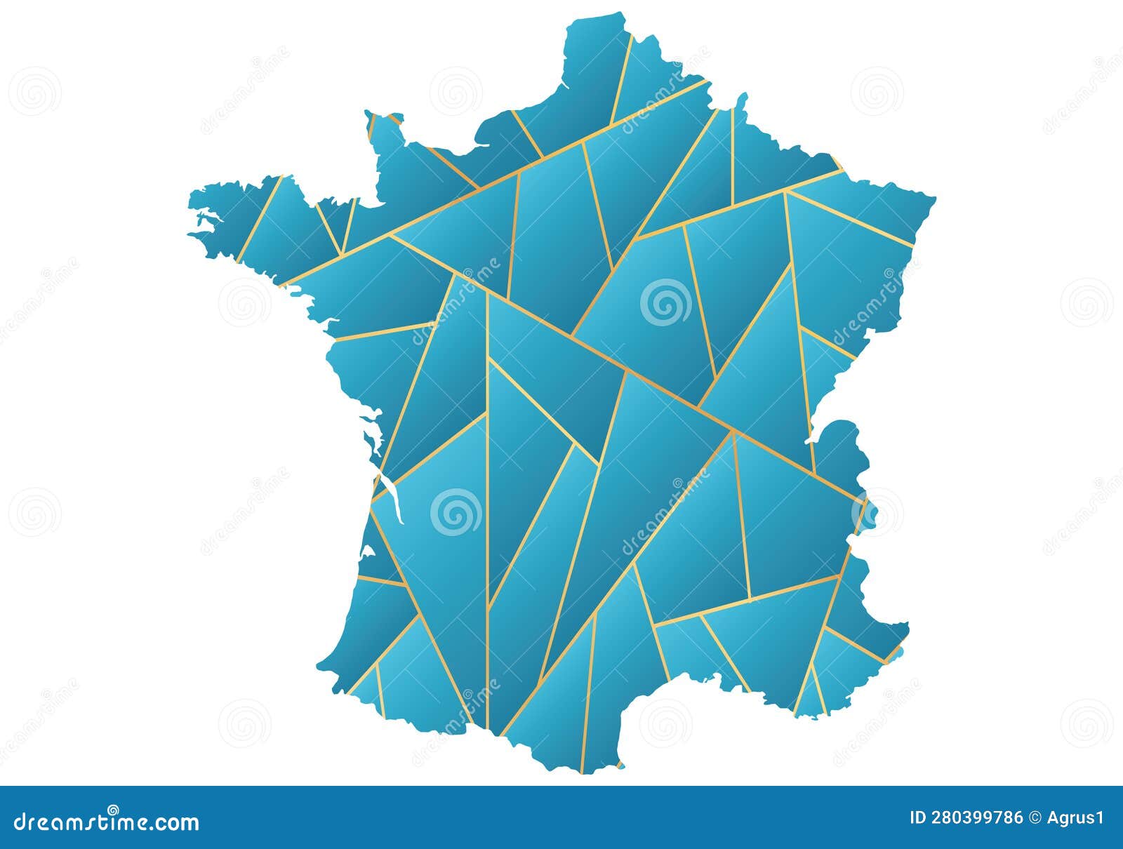Vector Illustration of Blue and Gold Colored France Map Stock Vector ...