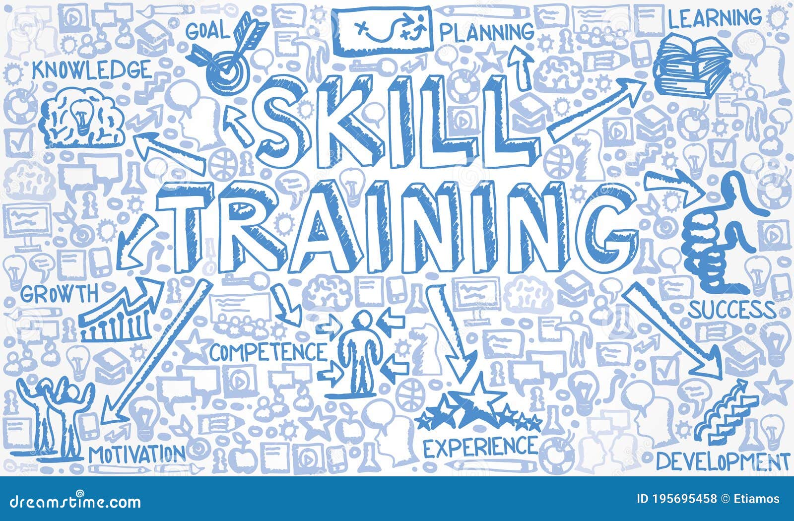 Vector Illustration of Blue Icons with Skill Training Concept Stock ...