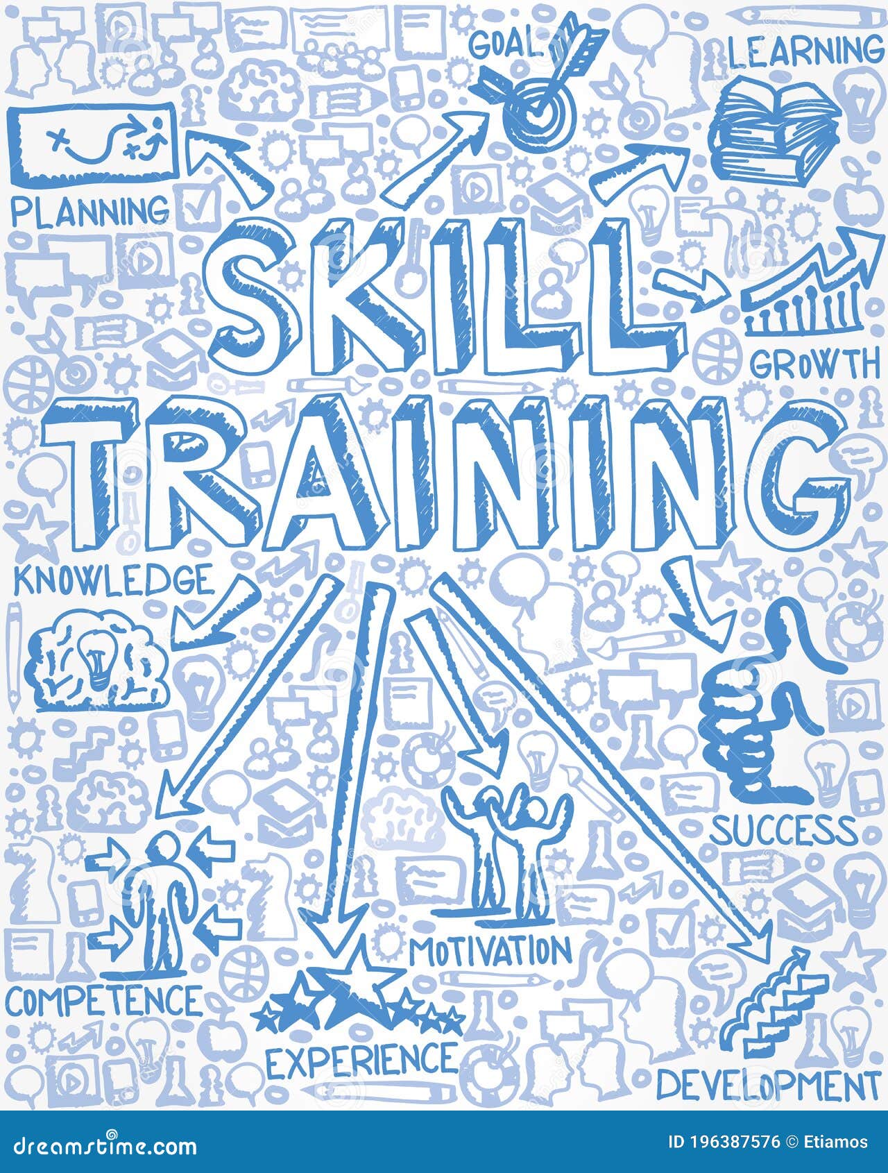 Vector Illustration of Blue Icons with Skill Training Concept Stock ...