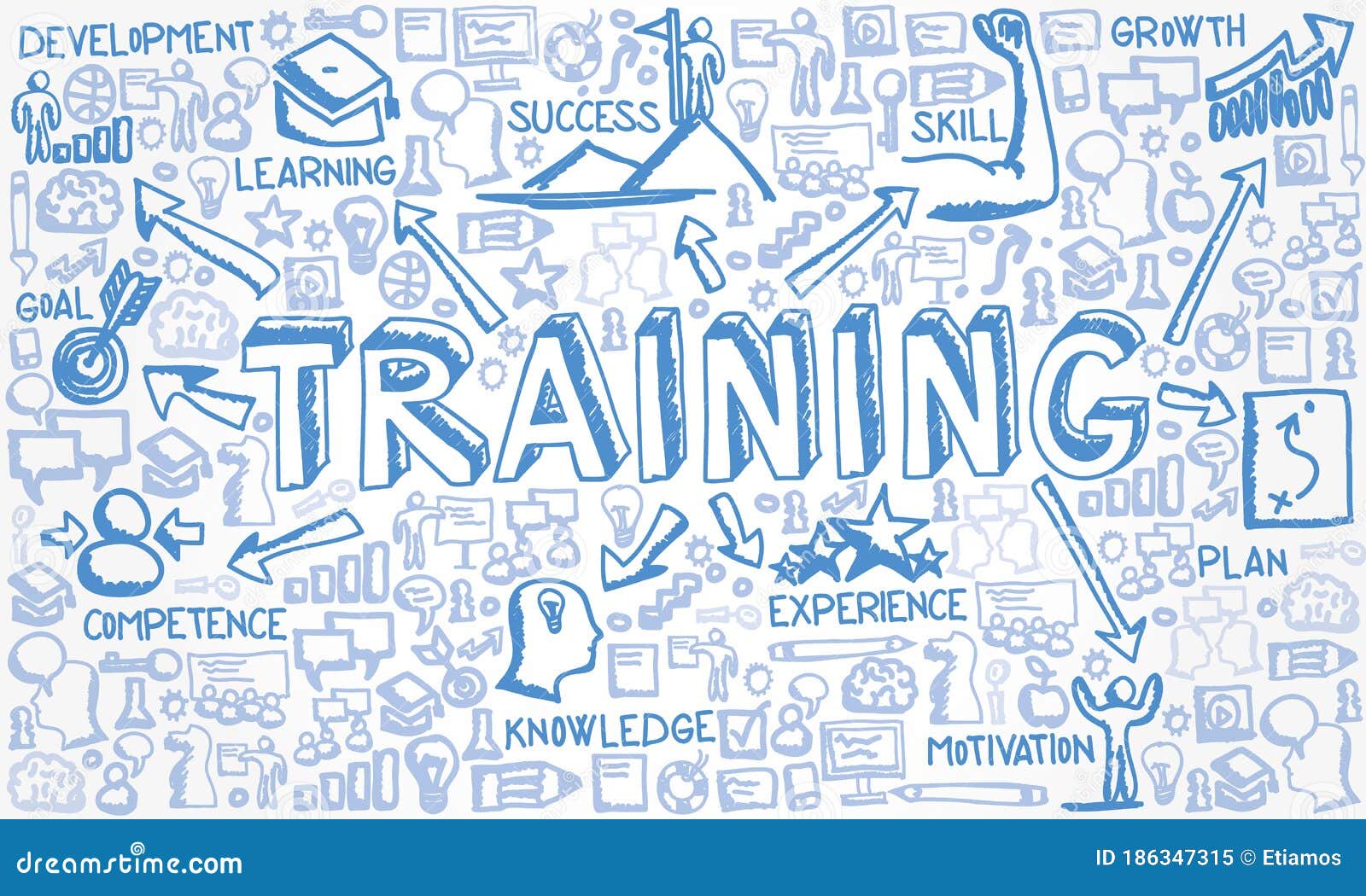 Vector Illustration of Blue Icons with Training Concept Stock Vector ...