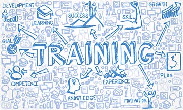 Vector Illustration of Blue Icons with Training Concept Stock Vector ...