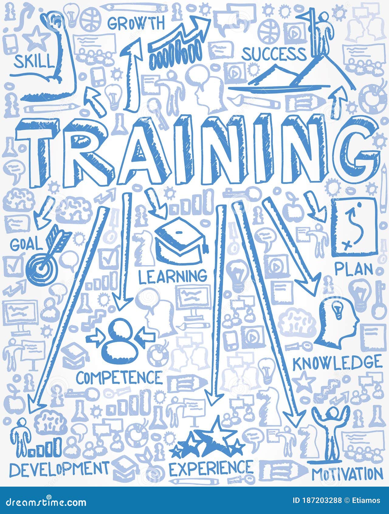 Vector Illustration of Blue Icons with Training Concept Stock Vector ...