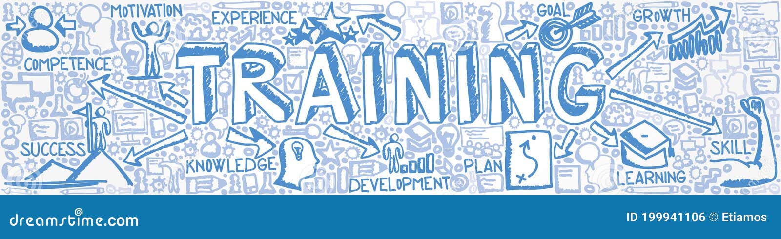 Vector Illustration of Blue Icons with Training Concept Stock Vector ...