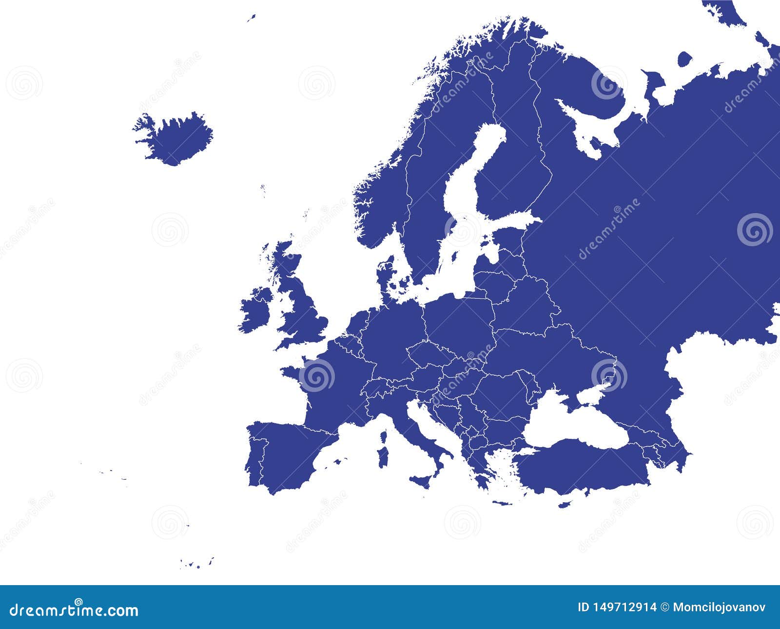 Blue Map of Europe with Countries on White Background Stock Vector ...