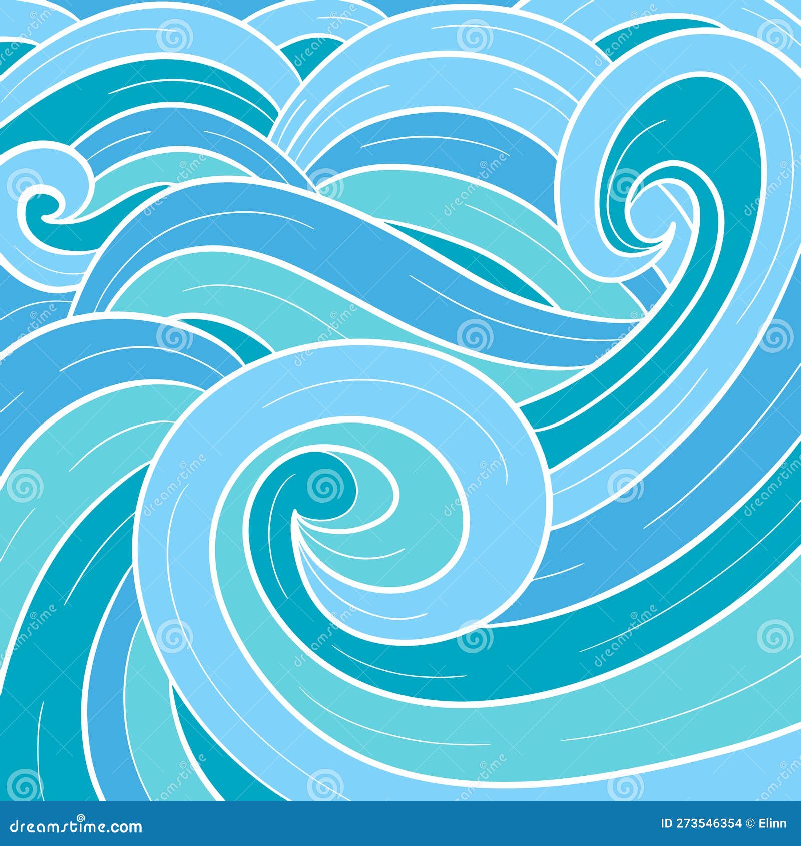 Vector Illustration Blue Sea Waves, White Outlined, Backgrond Design ...