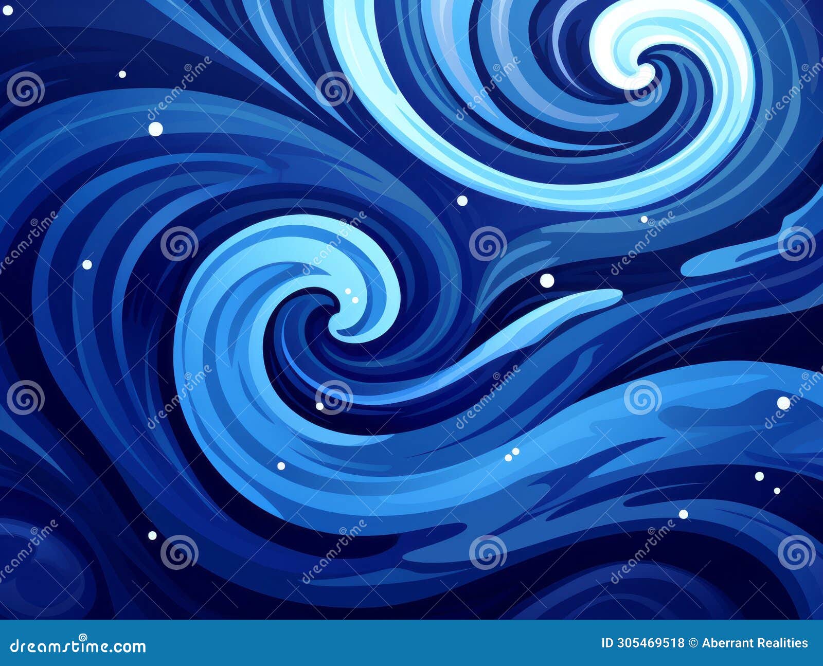 Vector Illustration of Blue Swirls and Stars on a Dark Background Stock ...