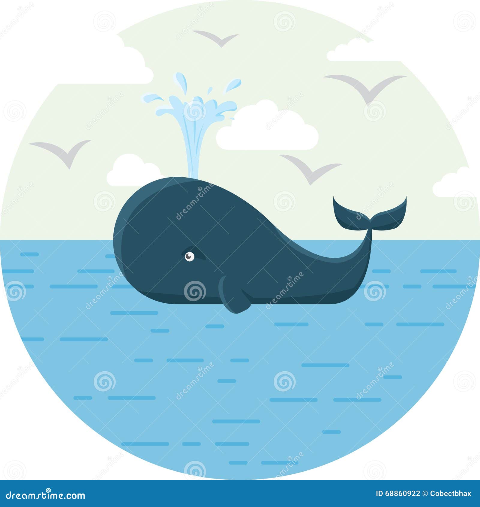 Vector Illustration of Blue Whale with Sea Round Stock Vector ...