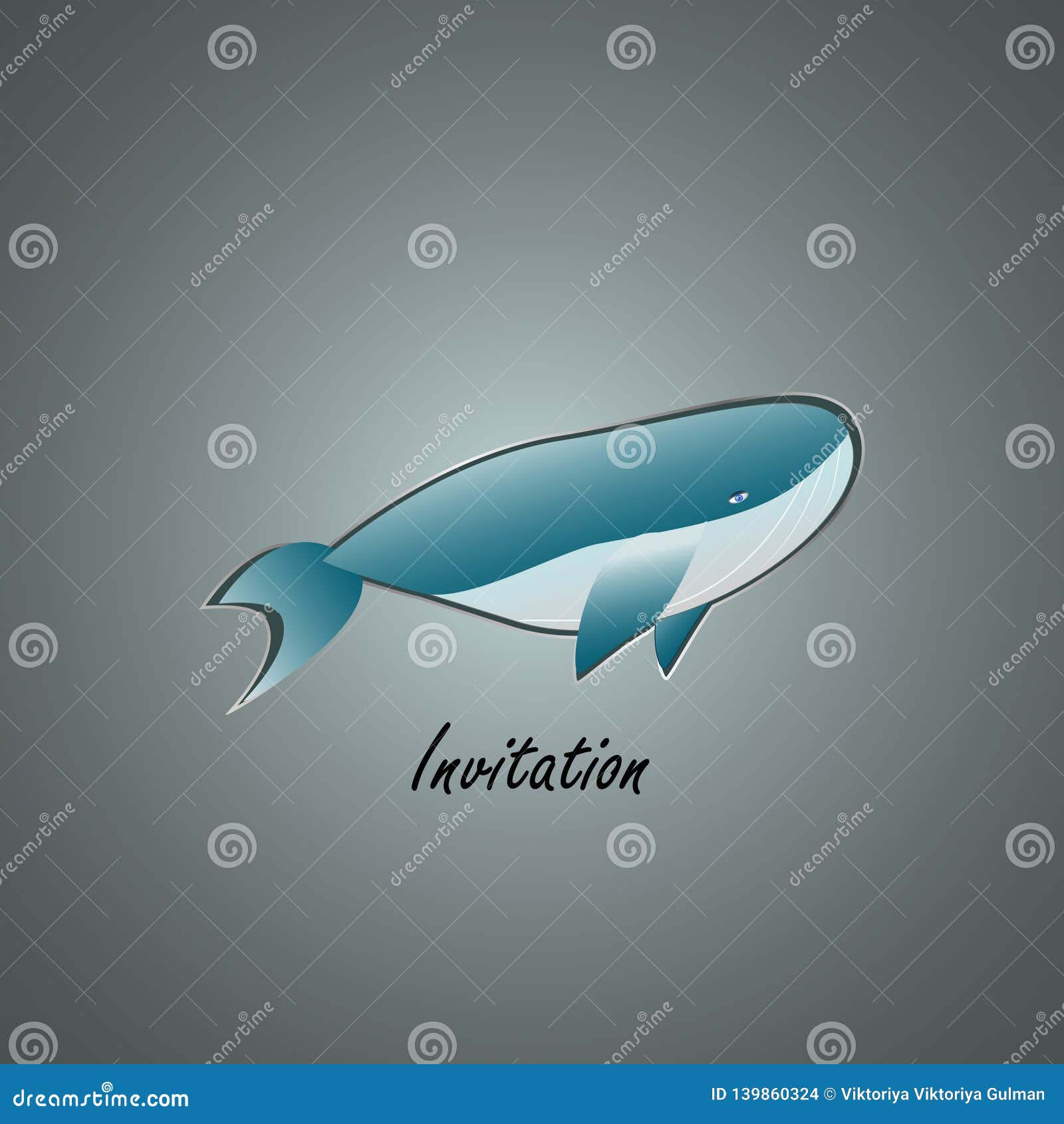 Vector Illustration of Blue Whale on Grey Background with Text Stock ...