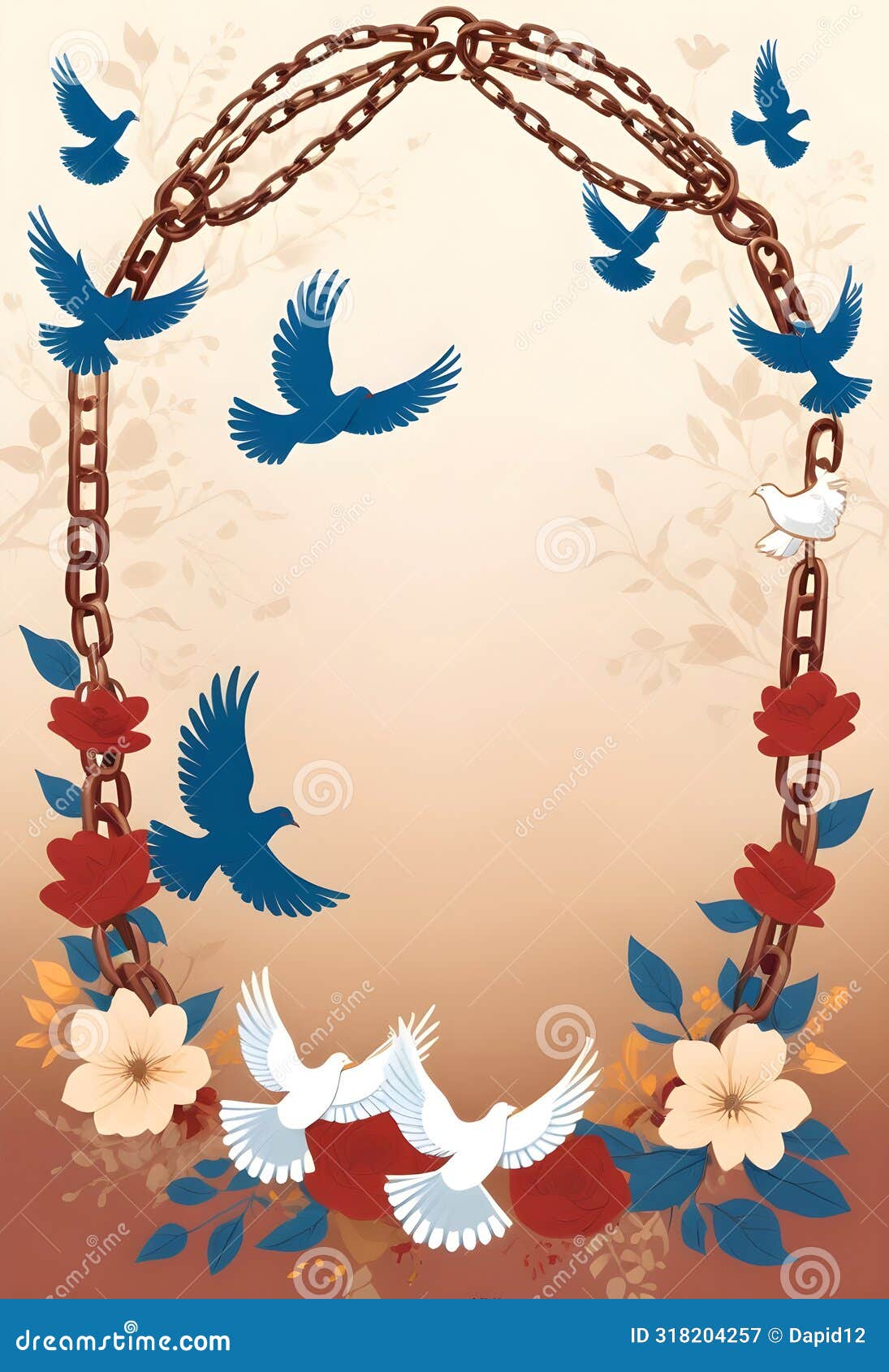 A Vector Illustration with Blue and White Doves, Flowers, Chain As a ...