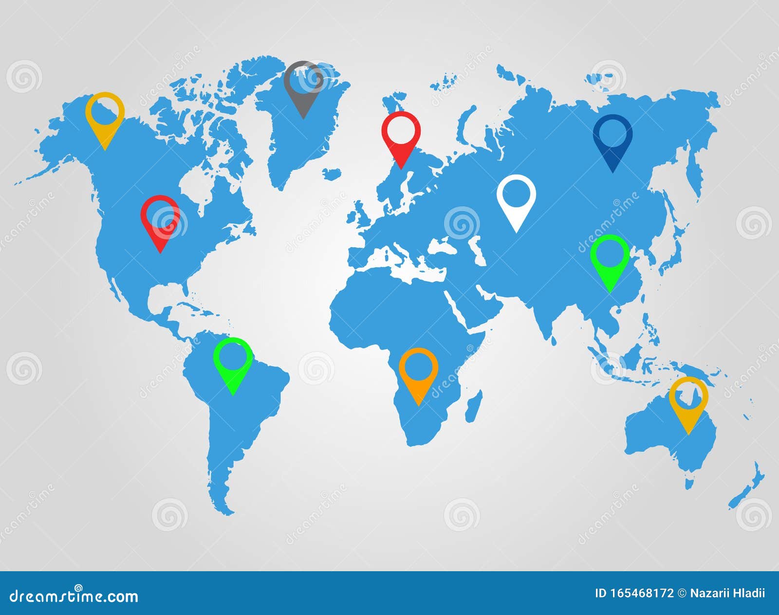 Vector Illustration of Blue World Map with Pins. Stock Vector ...
