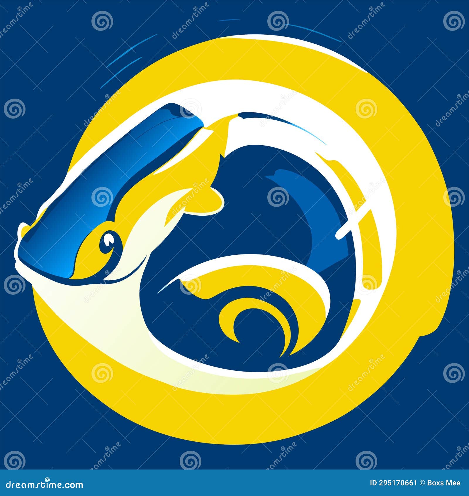 Vector Illustration of a Blue and Yellow Fish on a Blue Background. AI ...