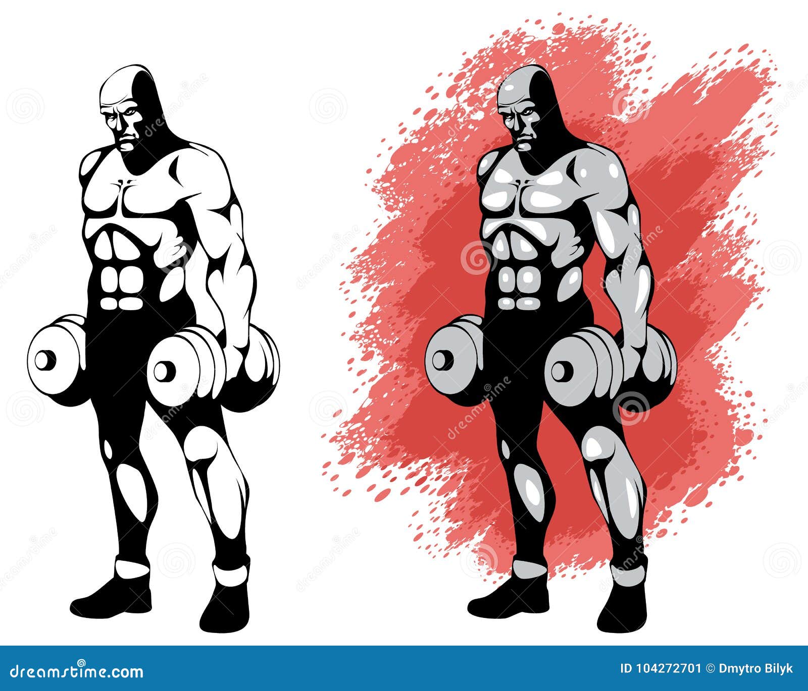 Bodybuilder in Two Variants Stock Vector - Illustration of background ...