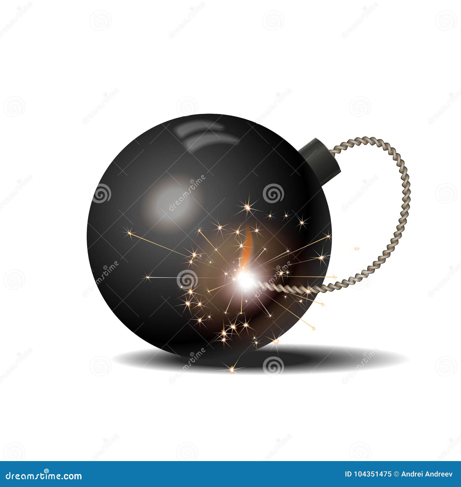 Vector Illustration of a Bomb and Match in Fire and Sparks. Stock ...