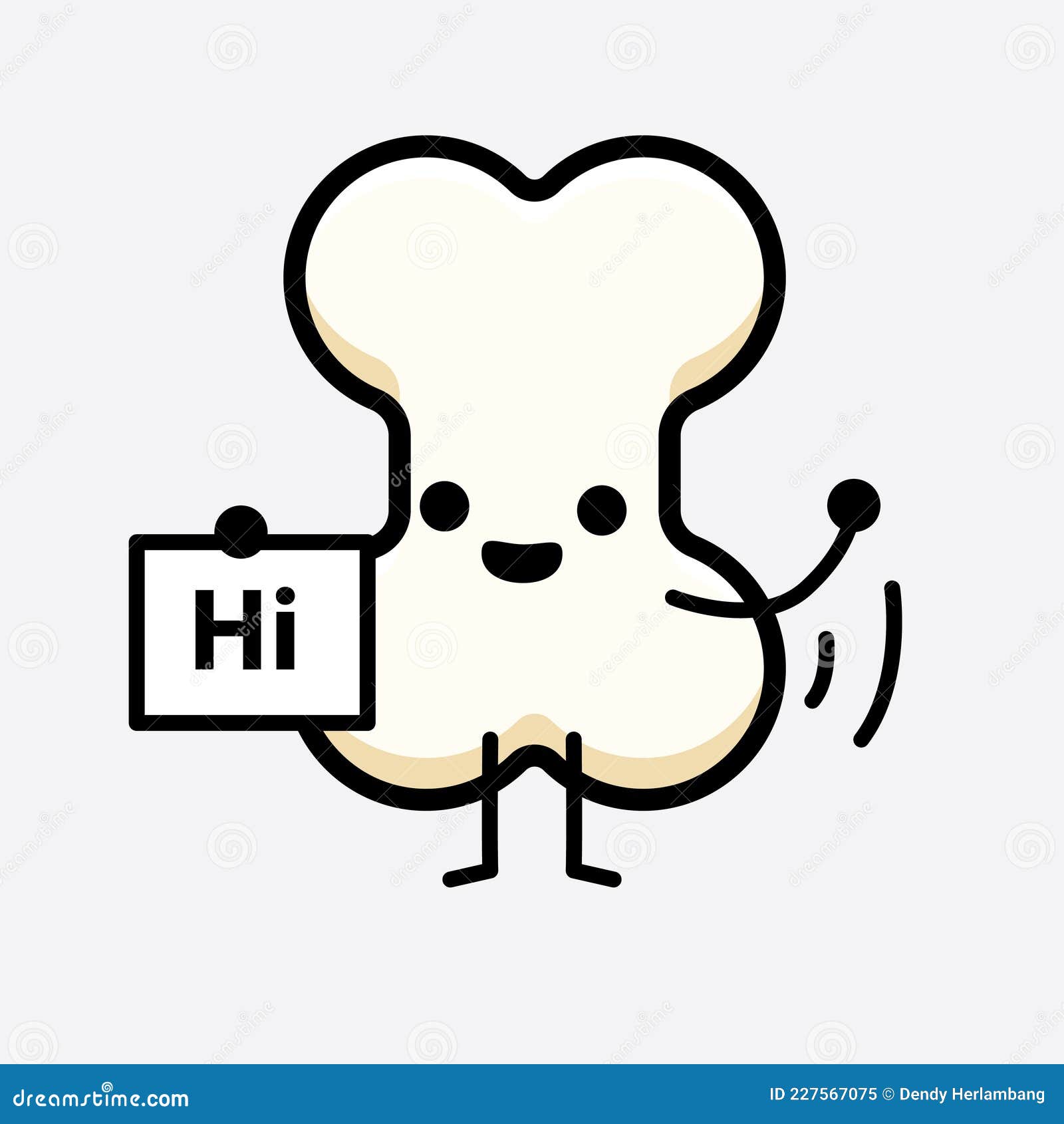 Vector Illustration of Bone Character with Cute Face and Simple Body ...