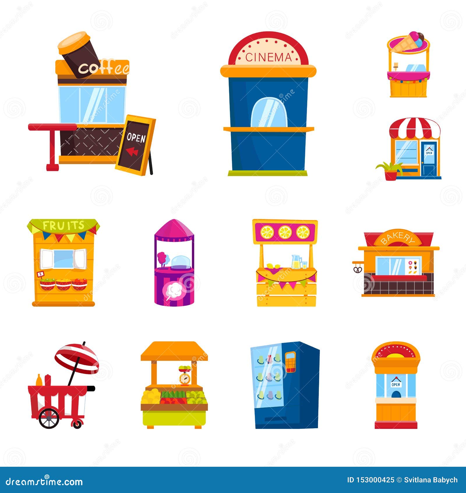 Vector Illustration of and Booth Sign. Set of and Vending Vector Icon ...