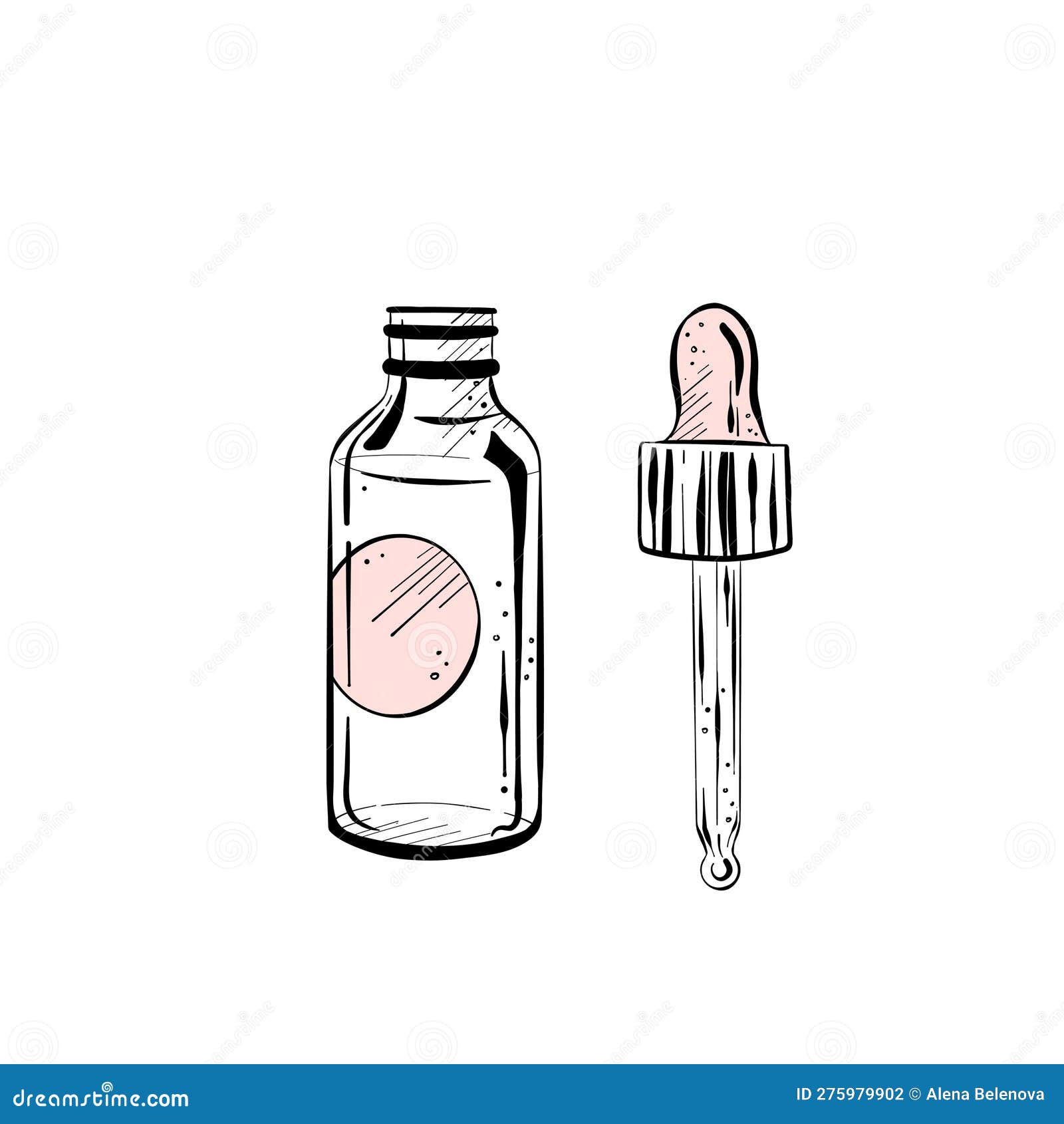 Vector Illustration of Bottle and Dropper on White Background. Black ...
