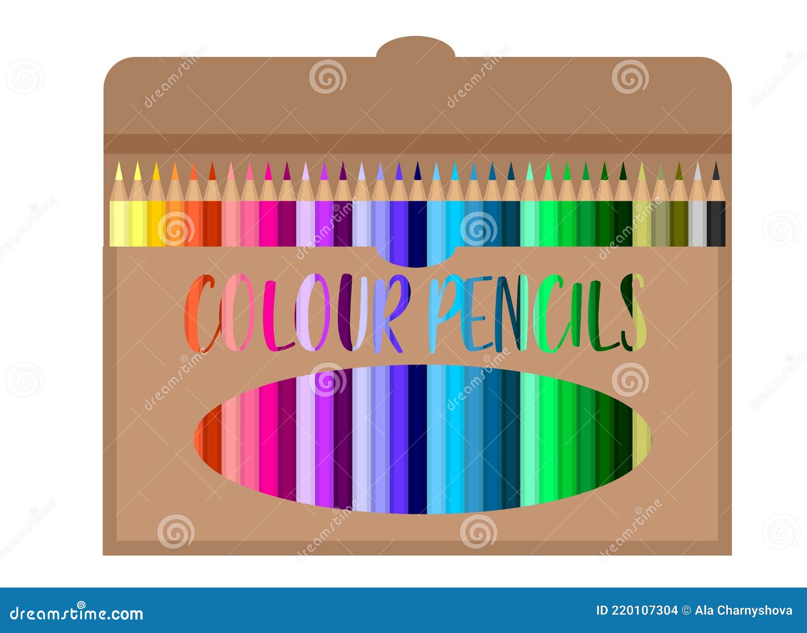 Illustration of a Box with Colored Pencils. Big Set Stock Vector ...