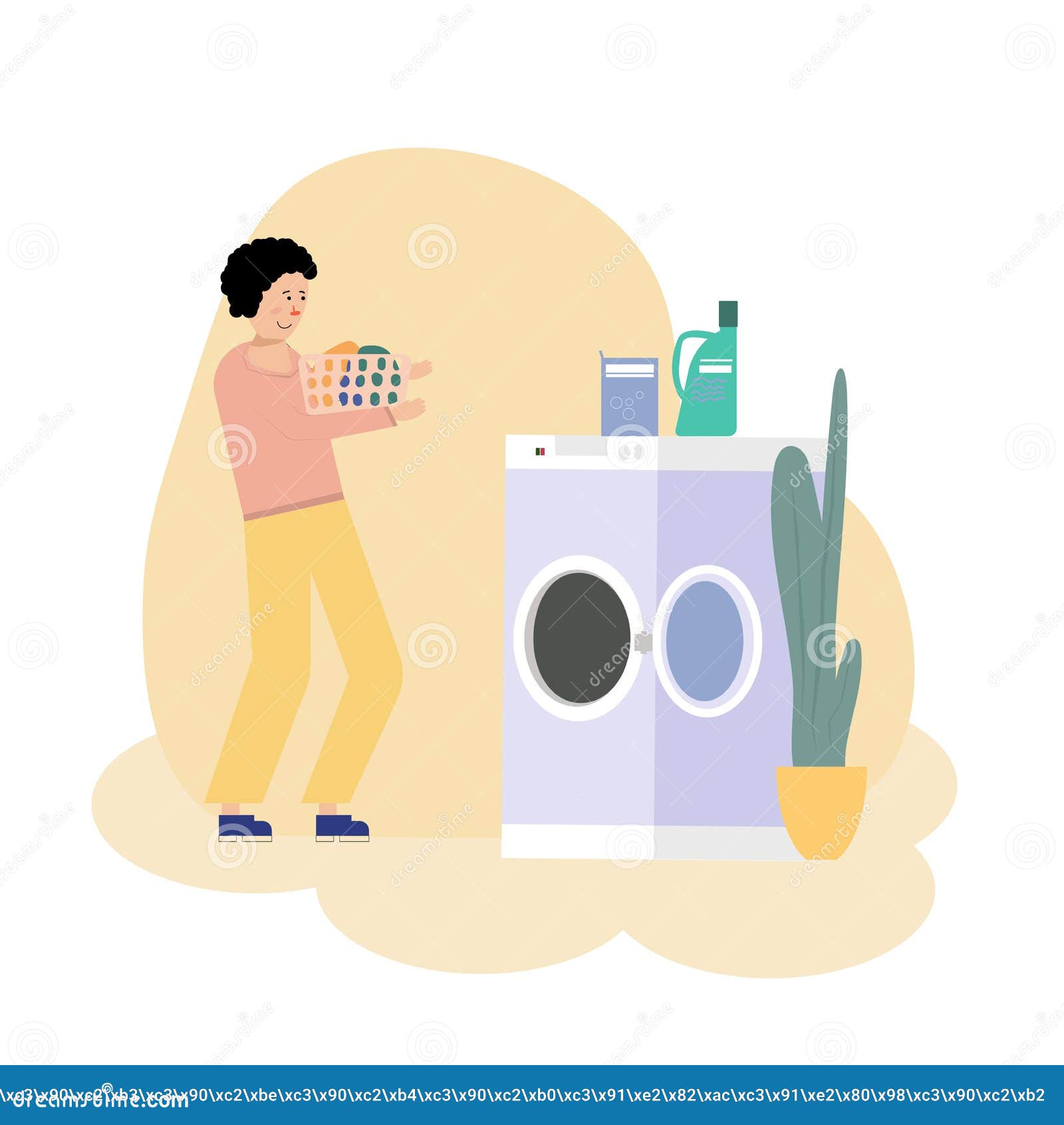 Vector Illustration of Boy Doing Laundry with Washing Machine Stock ...