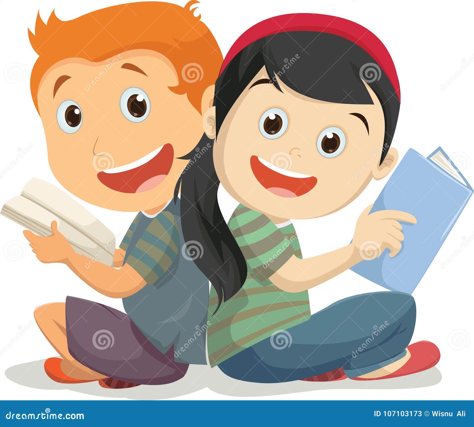 Boy and Girl Reading Book Isolated on White Stock Vector - Illustration ...