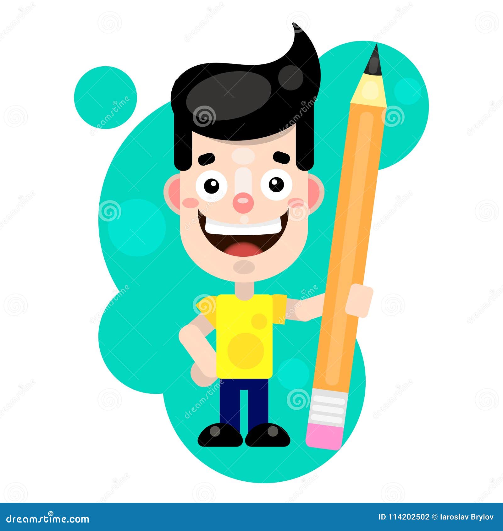 Vector Illustration of Boy Holding Pencil Stock Vector - Illustration ...