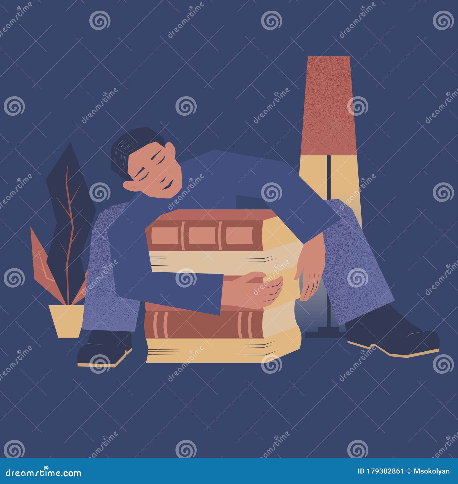 Vector Illustration with a Boy Hugging a Stack of Books. Stock Vector ...