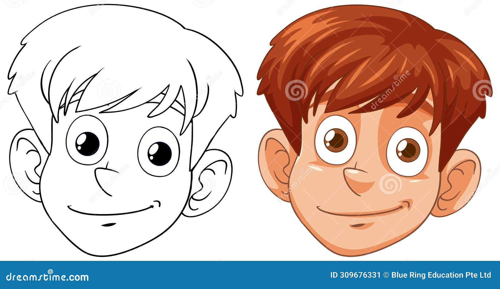 A Boy S Face, Color and Outline Stock Vector - Illustration of eyebrows ...