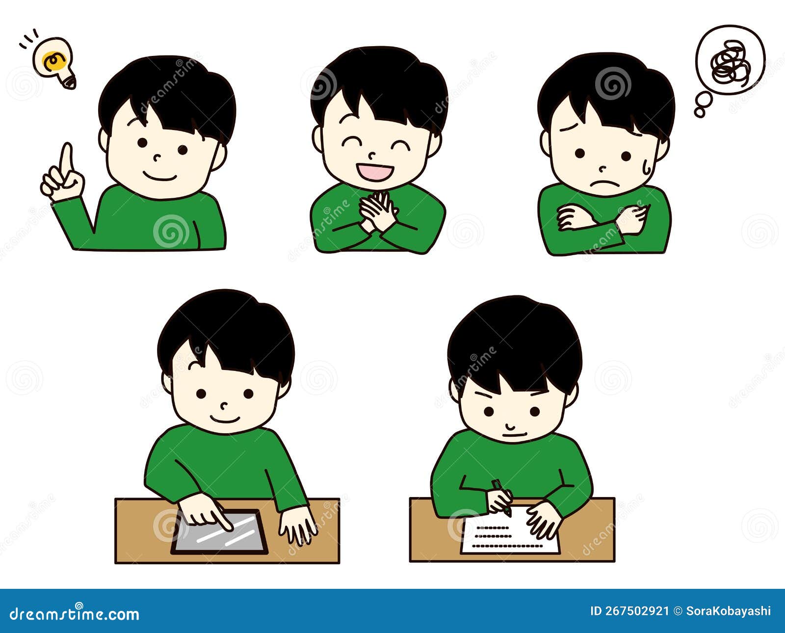 Vector Illustration of Boys Studying.5 Patterns Stock Vector ...