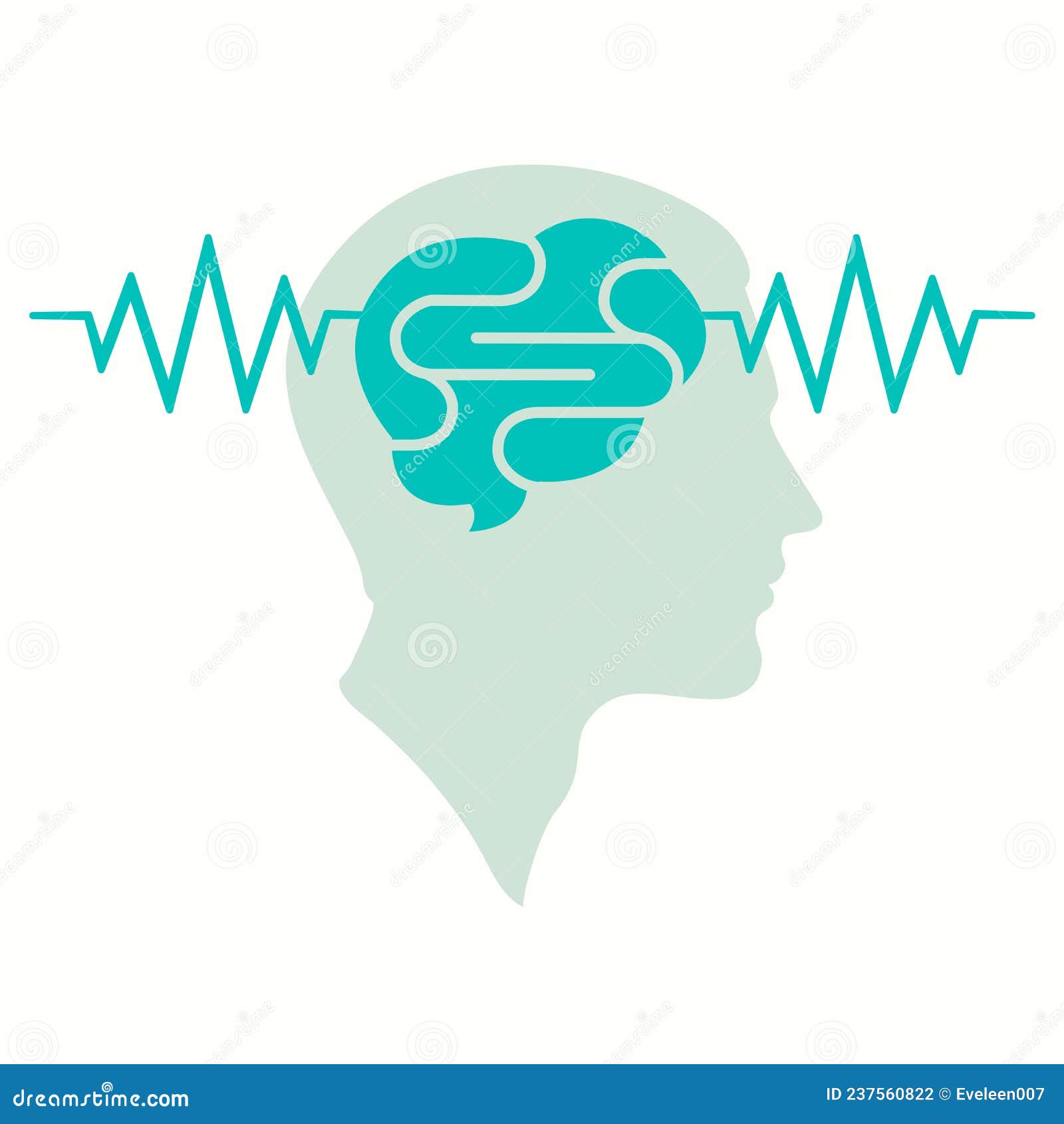 Vector Illustration of Brain Activity. Waves in Human Head Stock Vector ...