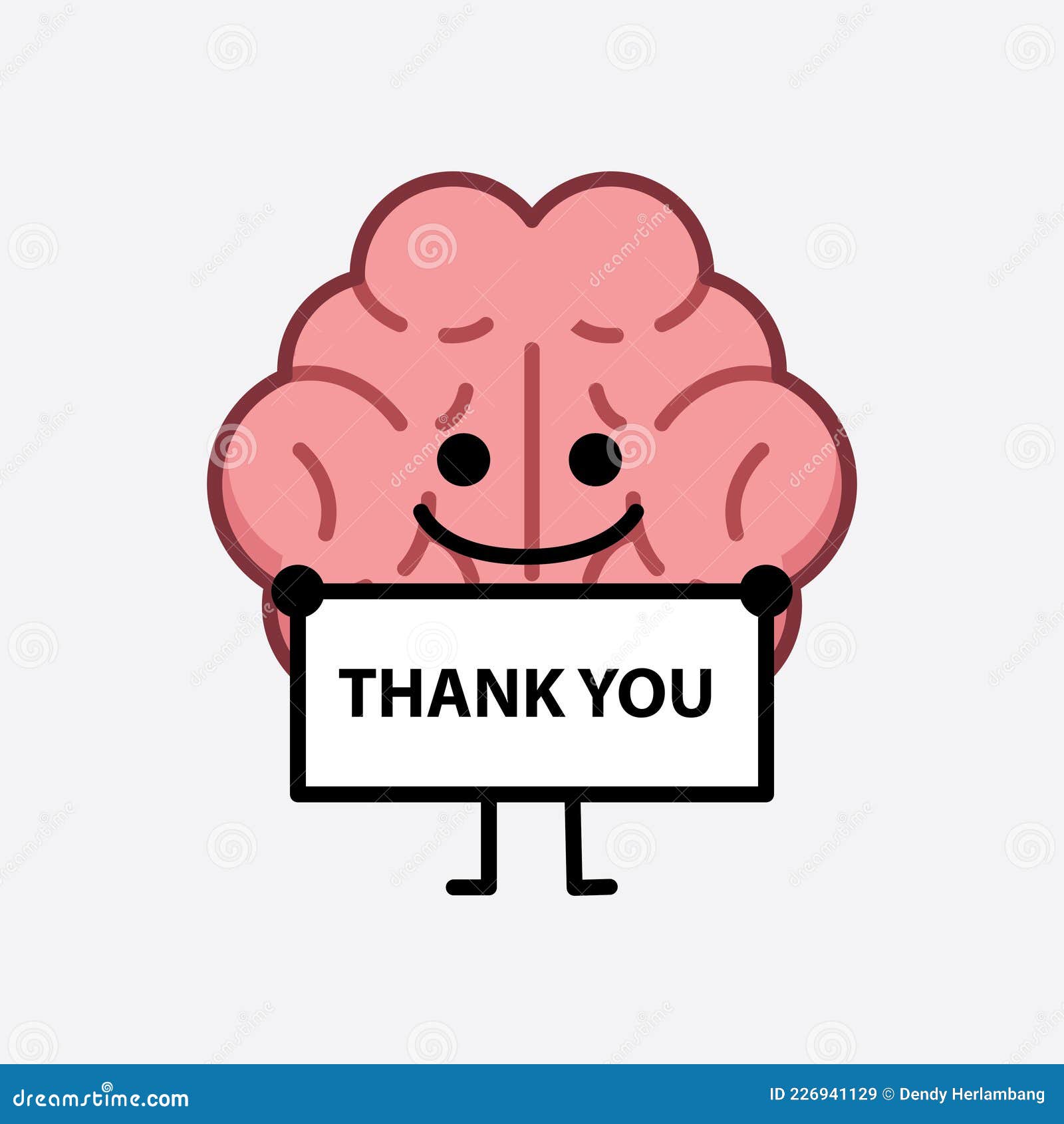 Vector Illustration of Brain Character with Cute Face and Simple Body ...