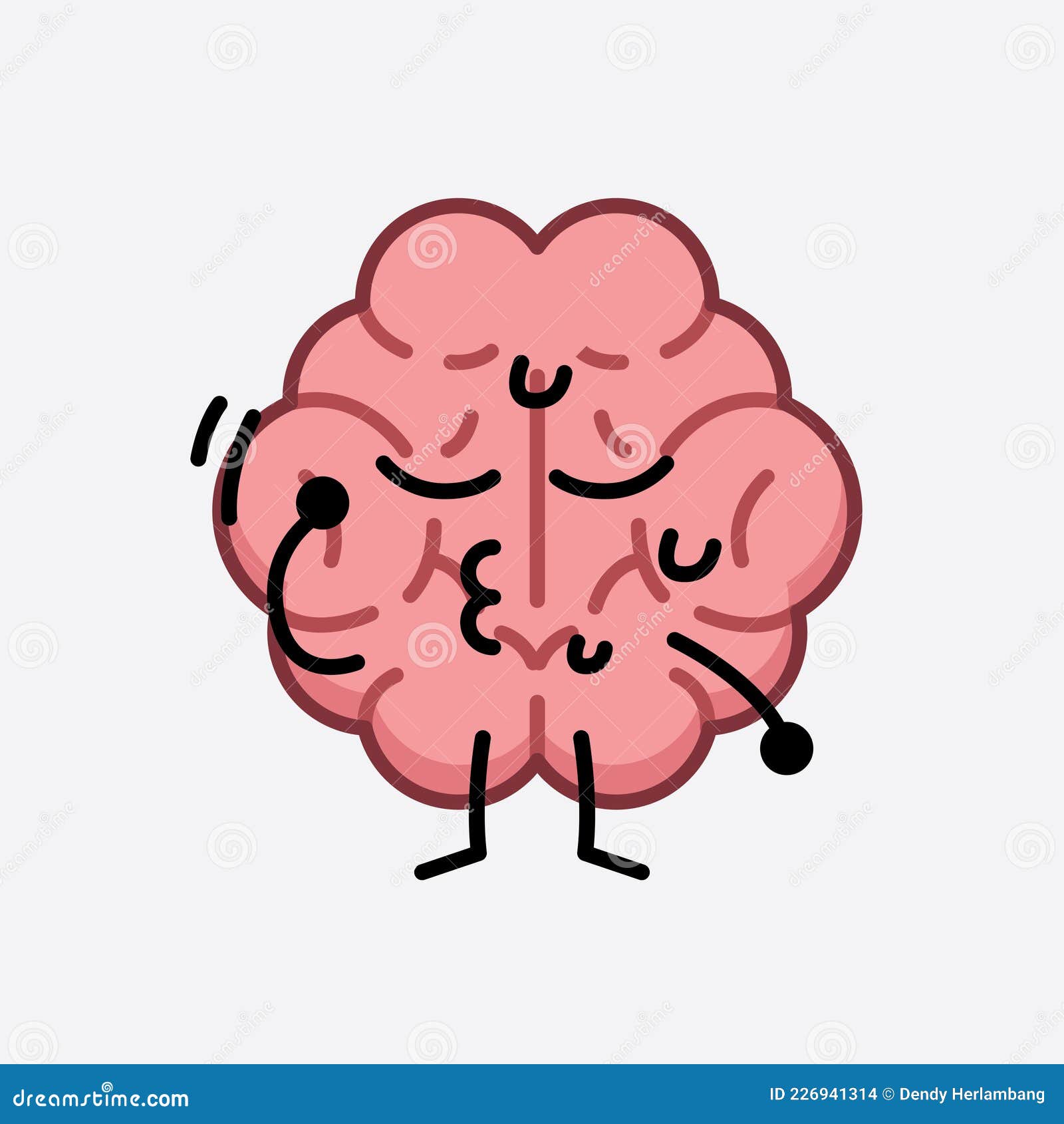 Vector Illustration of Brain Character with Cute Face and Simple Body ...