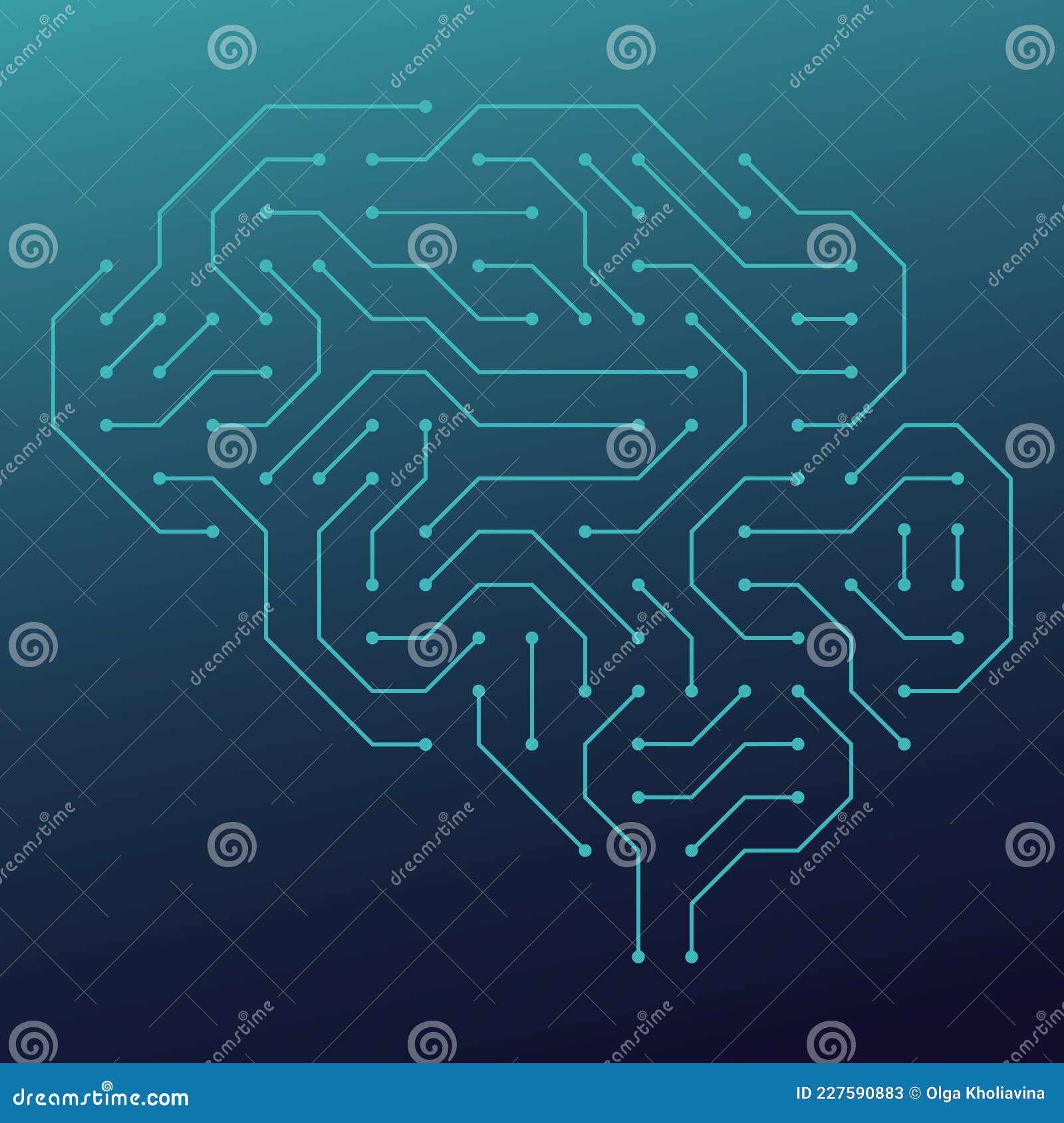 Vector Illustration of a Brain in the Form of a Computer Microcircuit ...