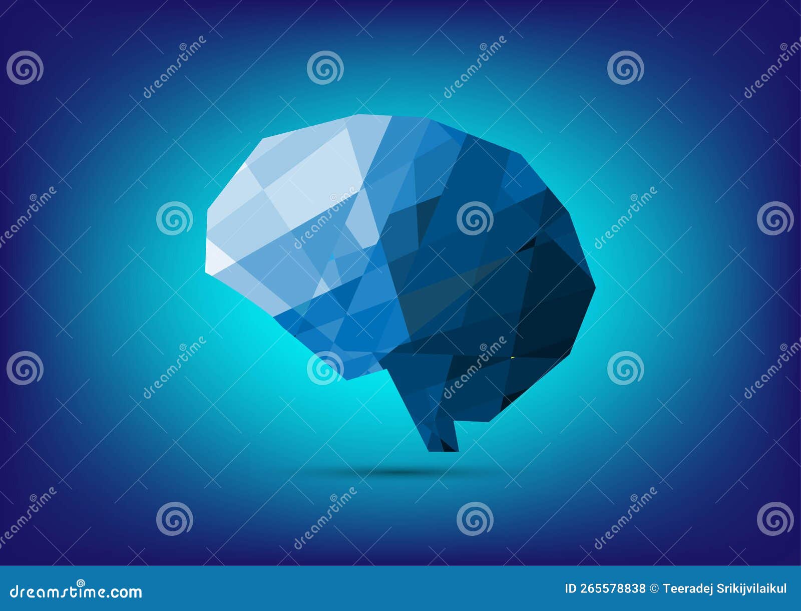 Vector Illustration of Brain Polygon on Blue Background. Stock Vector ...