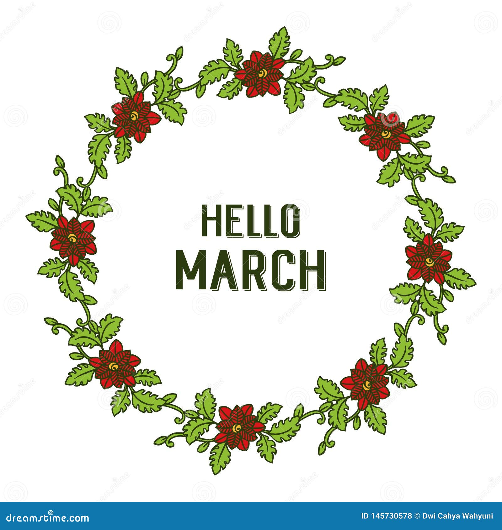 Vector Illustration Branches Flower Frame for Design Hello March Stock ...