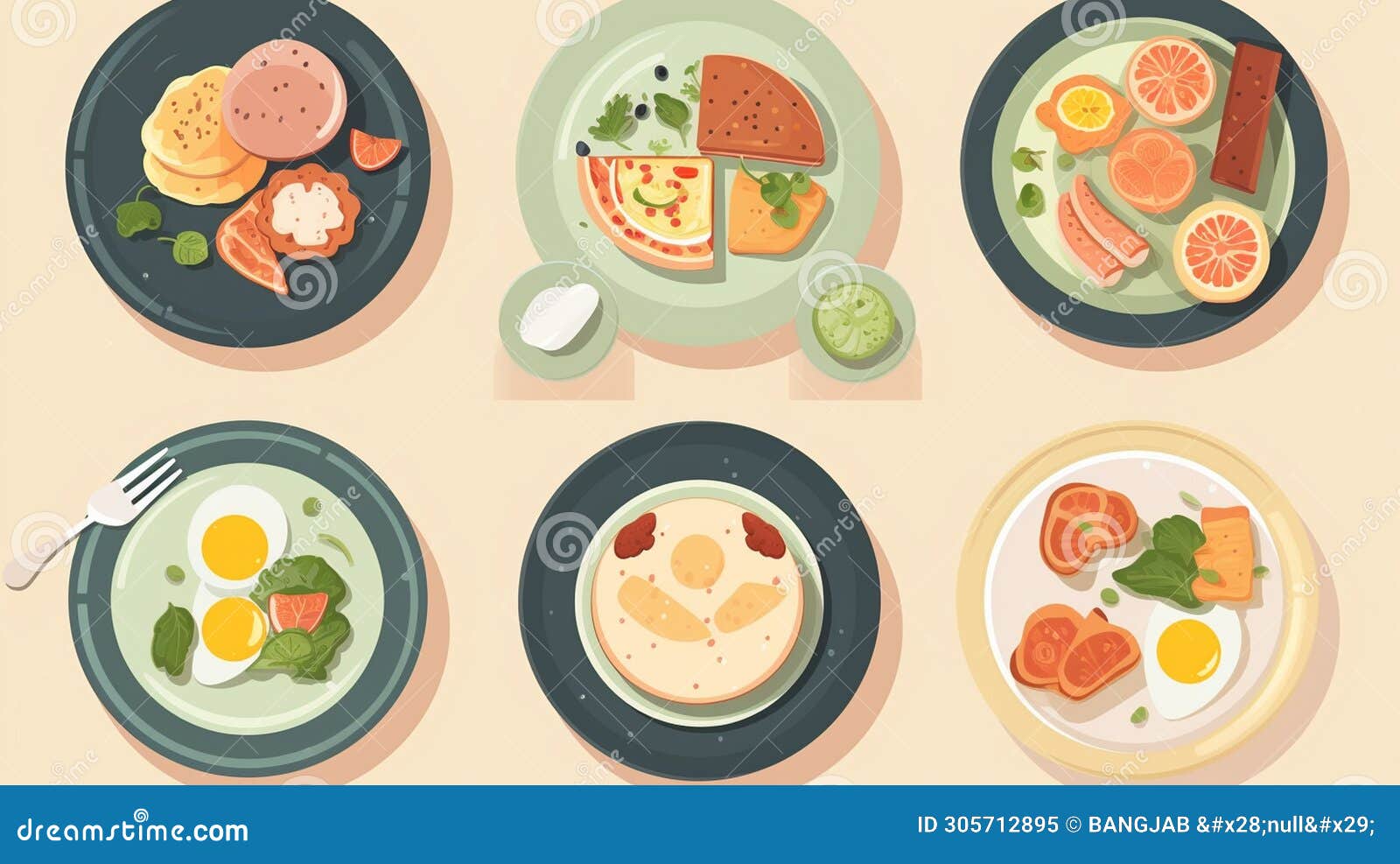 Vector Illustration of Breakfast, Lunch and Dinner Menu Set Stock ...