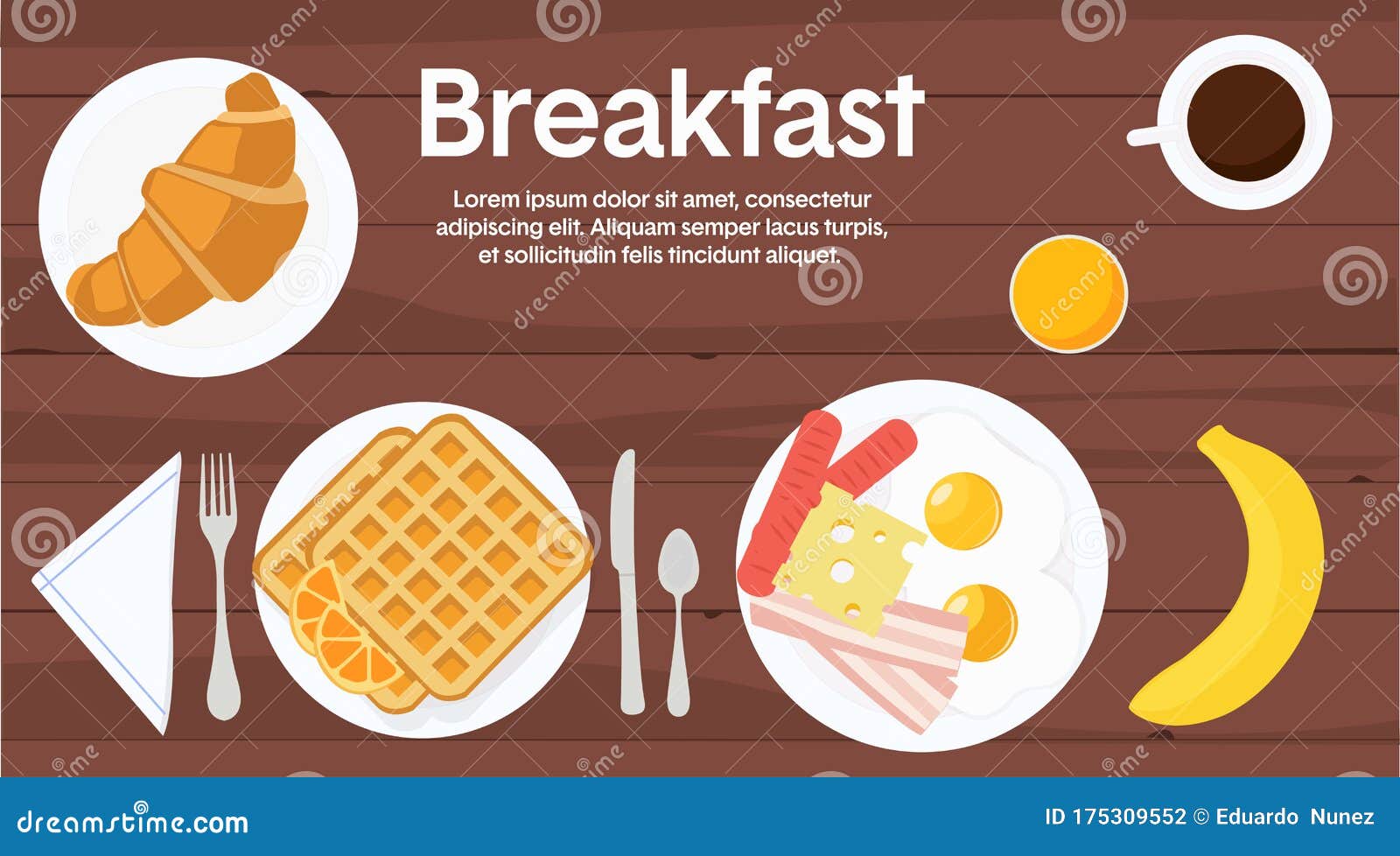 Vector Illustration of a Breakfast Table, Stock Vector - Illustration ...