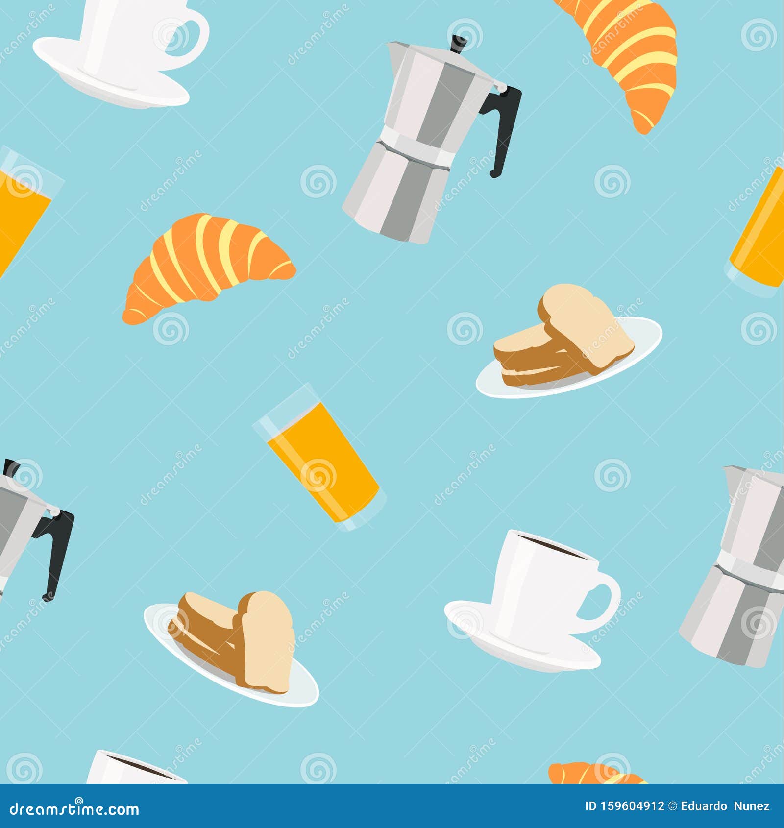 Vector Illustration Breakfast Themed Seamless Pattern Background Stock ...