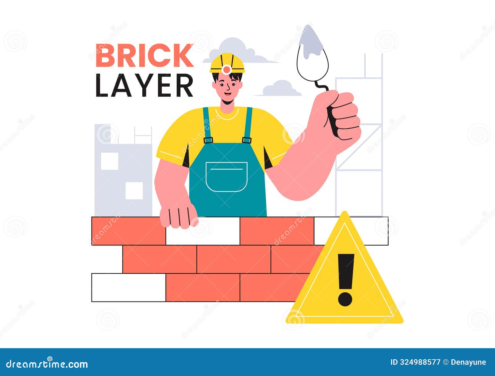 Vector Illustration of a Bricklayer Worker with People Constructing and ...