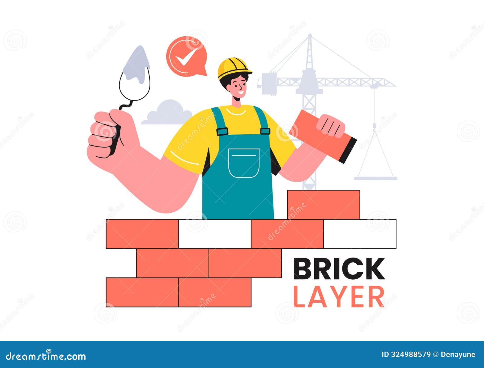 Vector Illustration of a Bricklayer Worker with People Constructing and ...