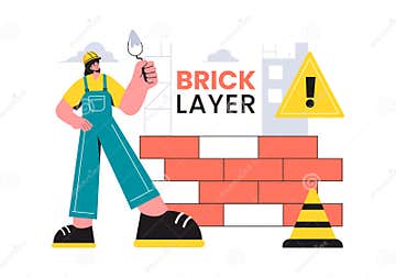 Vector Illustration of a Bricklayer Worker with People Constructing and ...