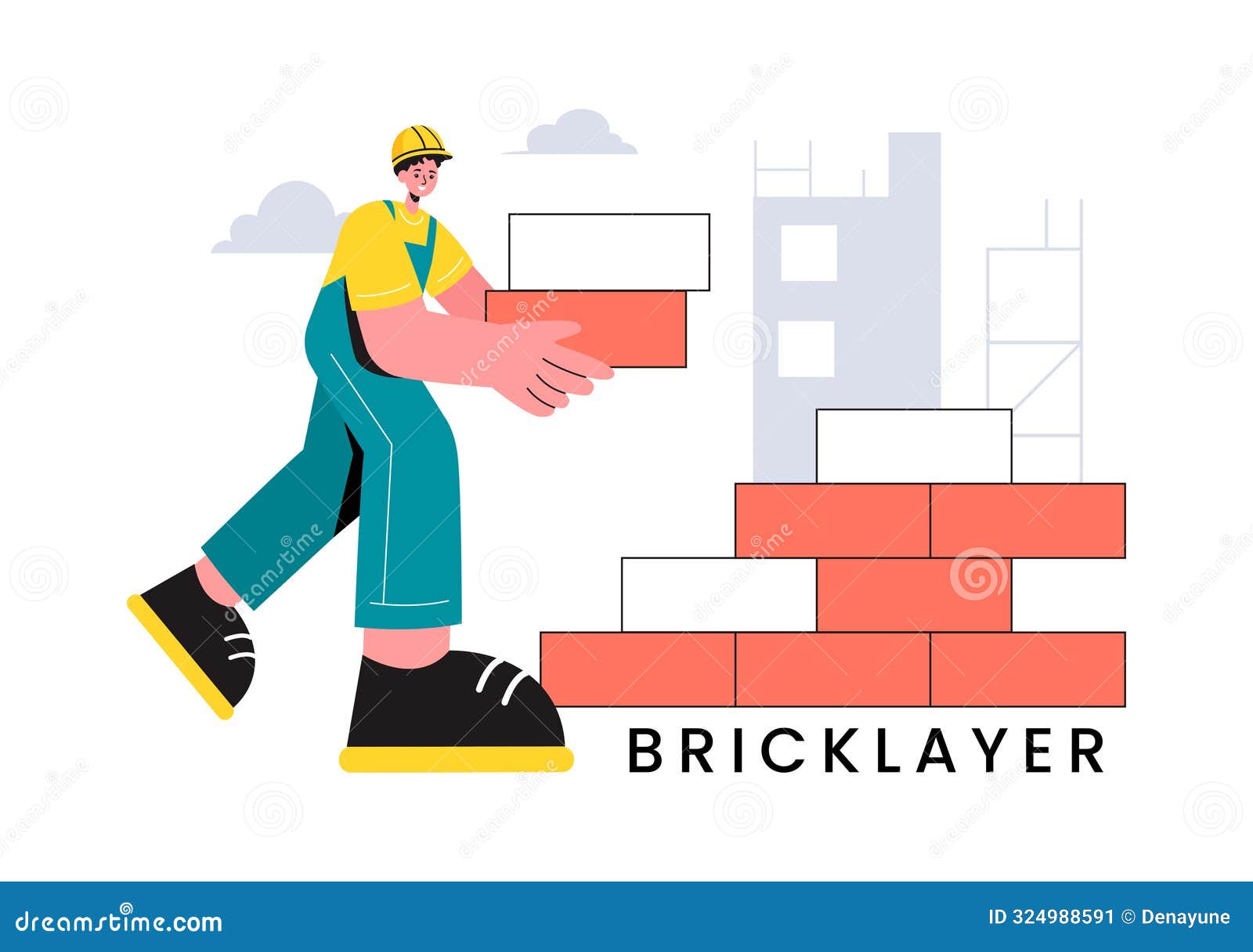 Vector Illustration of a Bricklayer Worker with People Constructing and ...