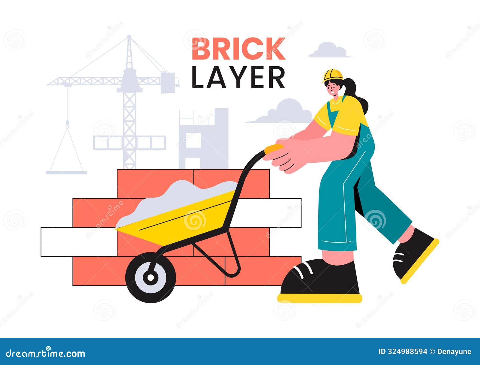 Vector Illustration of a Bricklayer Worker with People Constructing and ...