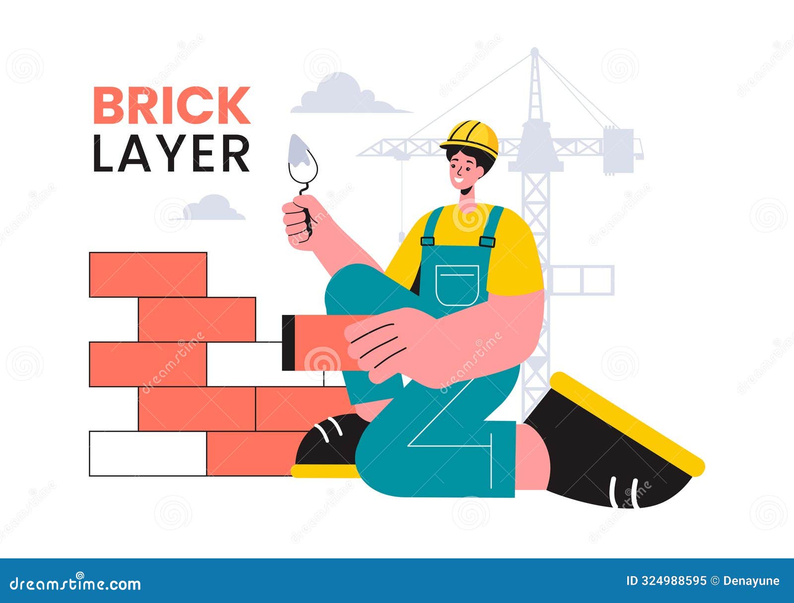 Vector Illustration of a Bricklayer Worker with People Constructing and ...