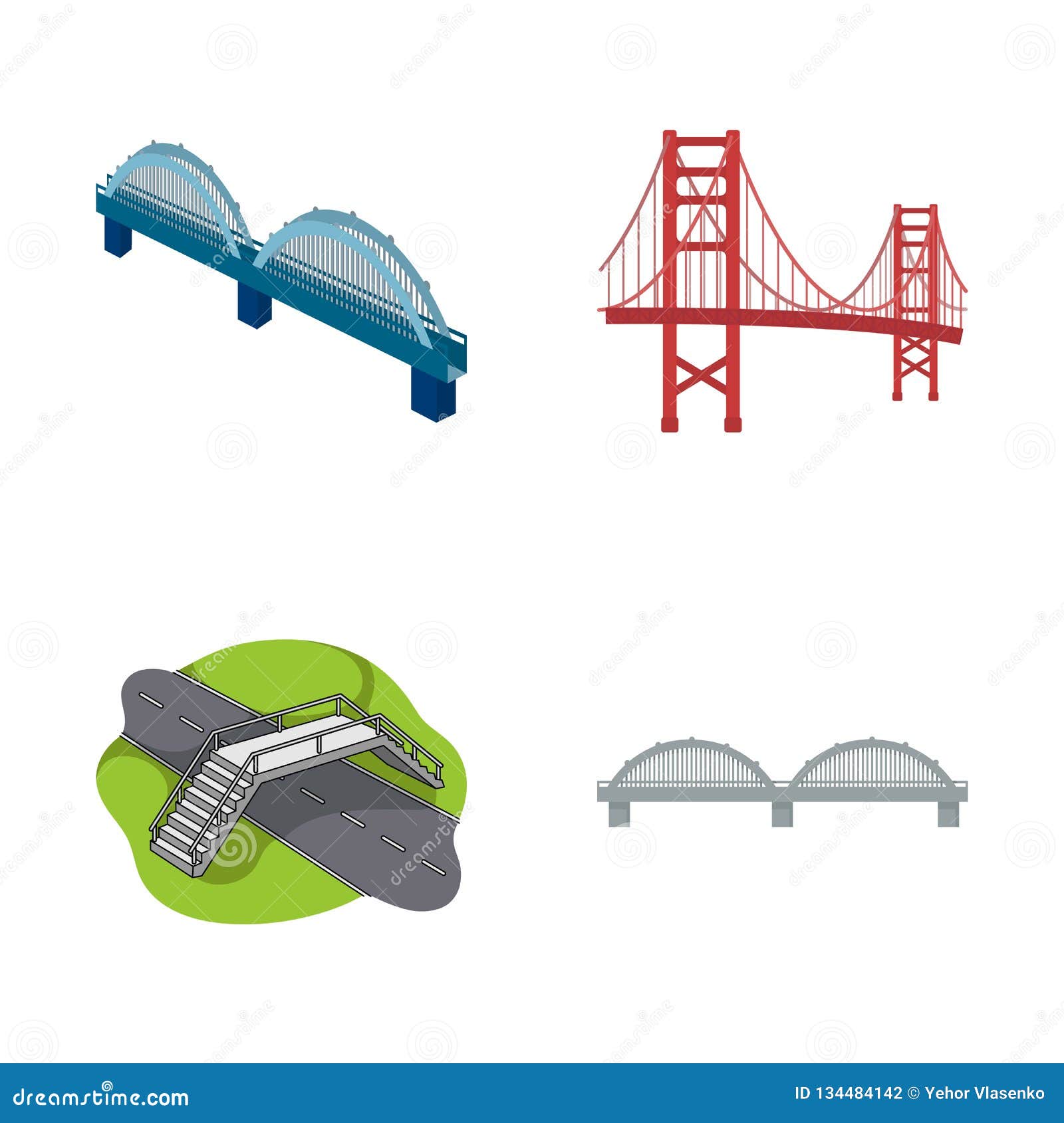 Vector Illustration of Bridge and Construction Symbol. Set of Bridge ...